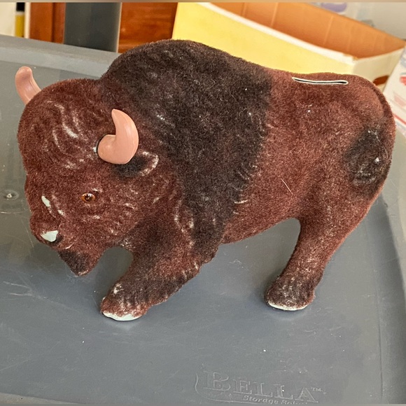 Other | Vintage Flocked Bison Buffalo Bank Figure Dark Brown Black W ...